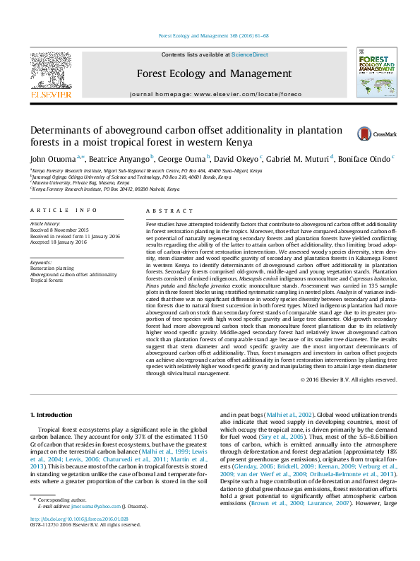 (PDF) Determinants of aboveground carbon offset additionality in ...