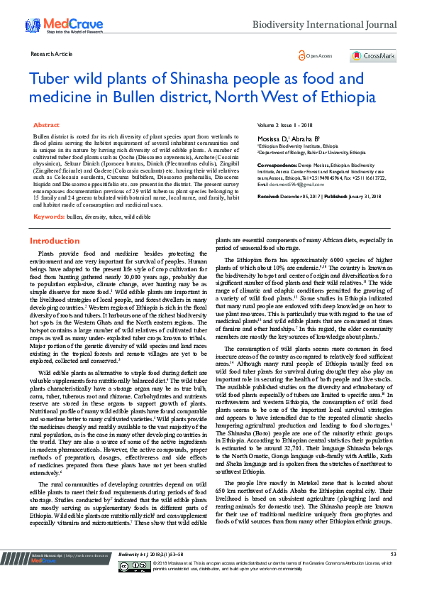 (PDF) Tuber Wild Plants of Shinasha People as Food and Medicine in ...