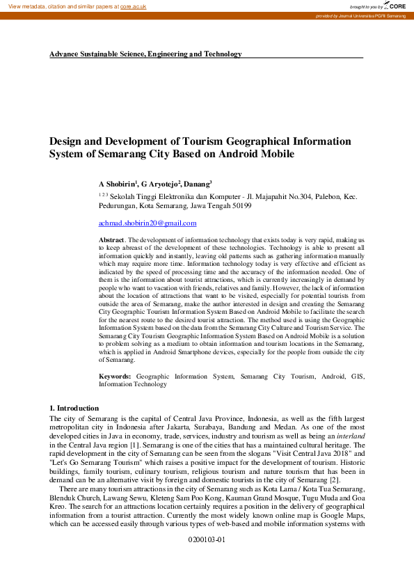 (PDF) Design and Development of Tourism Geographical Information System of Semarang City Based ...