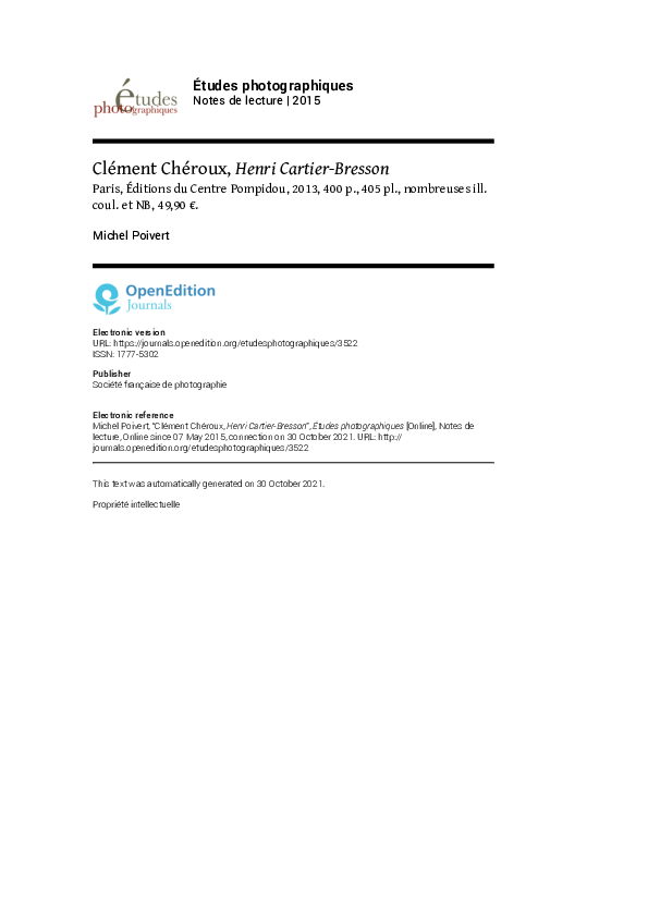 (PDF) Clément Chéroux, Henri Cartier-Bresson