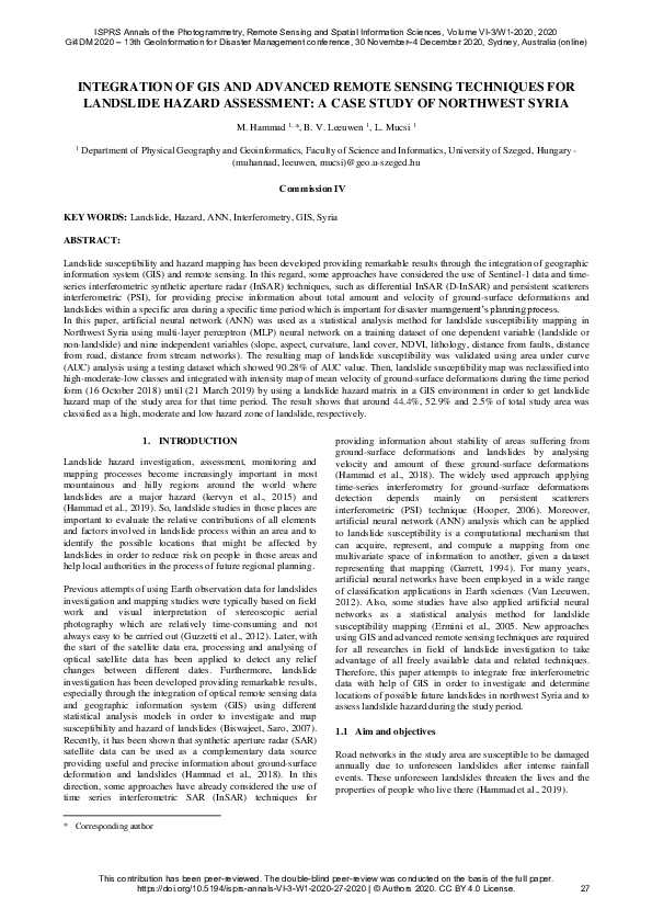(PDF) Integration of Gis and Advanced Remote Sensing Techniques for Landslide Hazard Assessment ...