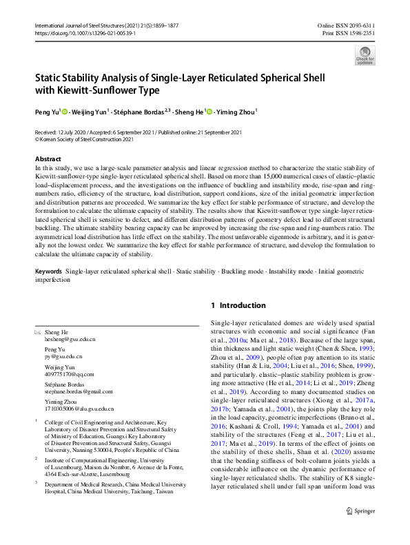 (PDF) Static Stability Analysis of Single-Layer Reticulated Spherical Shell with Kiewitt ...