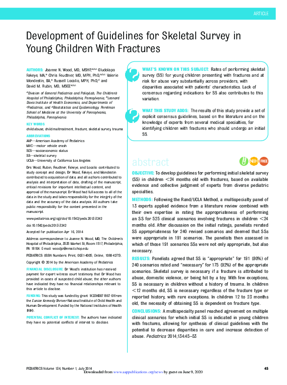 (PDF) Development of Guidelines for Skeletal Survey in Young Children ...