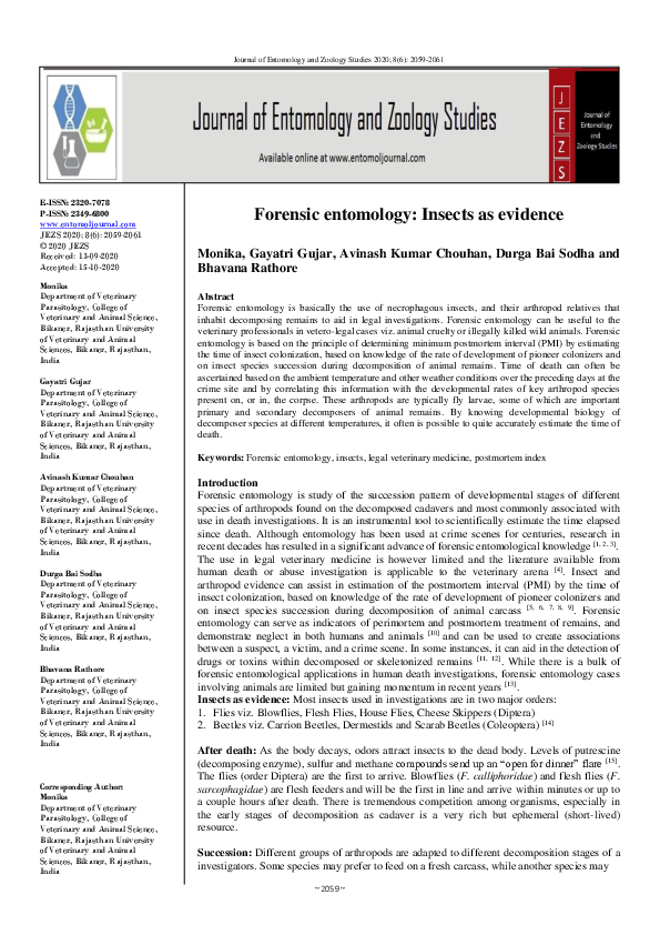 (PDF) Forensic entomology: Insects as evidence