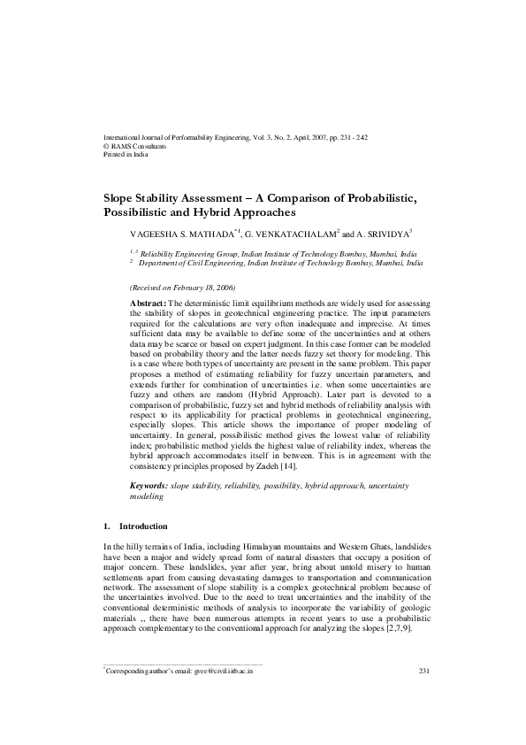 (PDF) Slope Stability Assessment – A Comparison of Probabilistic ...