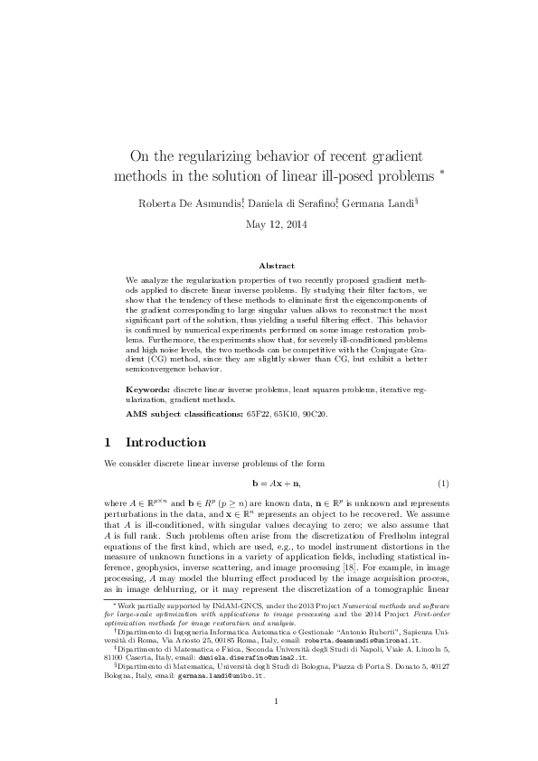 Pdf On The Regularizing Behavior Of Recent Gradient Methods In The Solution Of Linear Ill