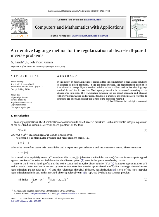 (PDF) An iterative Lagrange method for the regularization of discrete ...