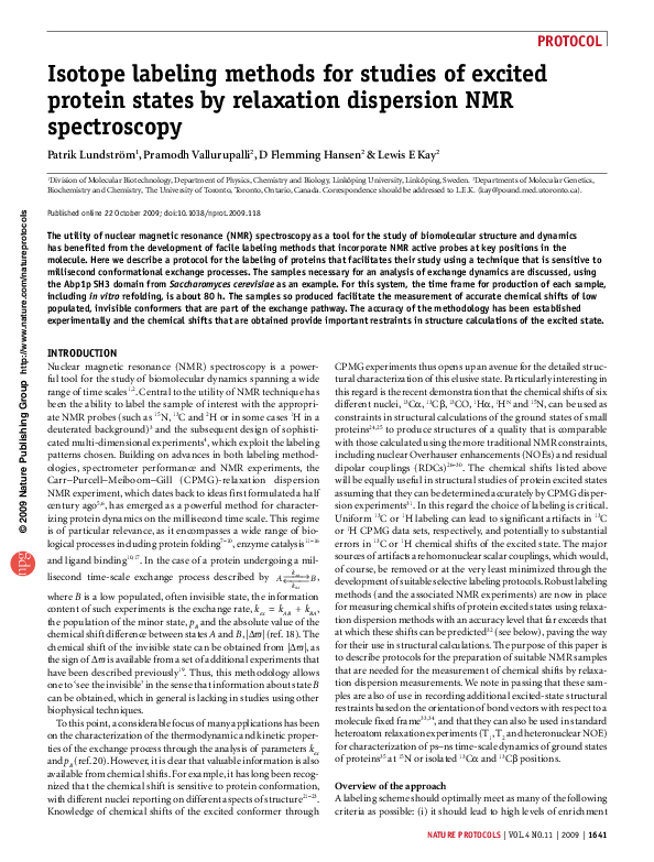 (PDF) Isotope labeling methods for studies of excited protein states by ...