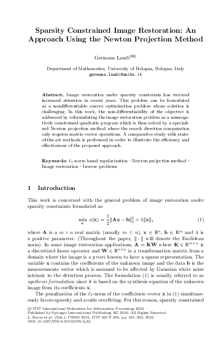 (PDF) Sparsity Constrained Image Restoration: An Approach Using the Newton Projection Method
