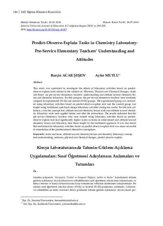(PDF) Predict-Observe-Explain Tasks in Chemistry Laboratory: Pre ...