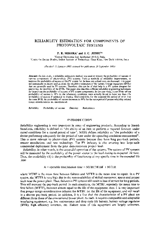 (PDF) Reliability estimation for components of photovoltaic systems