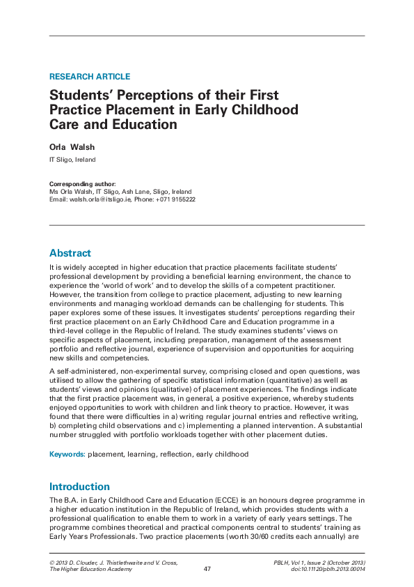 (PDF) Students’ Perceptions of their First Practice Placement in Early ...