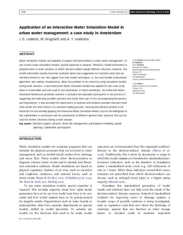 (PDF) Application of an interactive water simulation model in urban ...