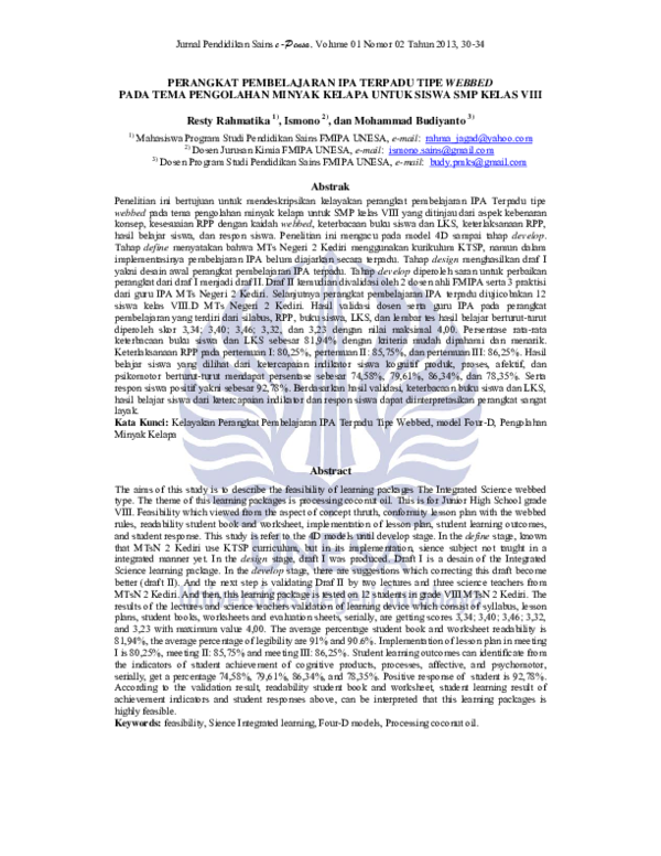 (PDF) Perangkat Pembelajaran Ipa Terpadu Tipe Webbed Pada Tema Pengolahan Minyak Kelapa Untuk ...