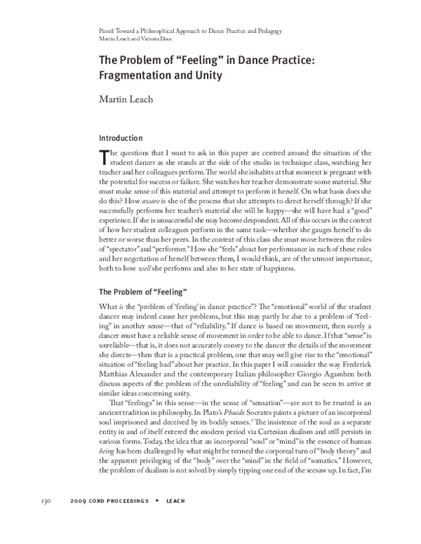 (PDF) The Problem of “Feeling” in Dance Practice: Fragmentation and Unity