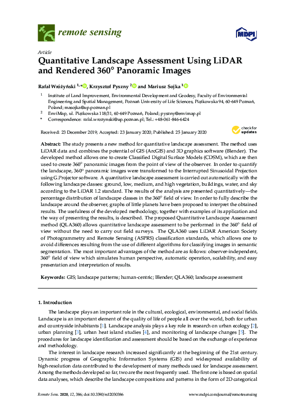 (PDF) Quantitative Landscape Assessment Using LiDAR and Rendered 360 ...