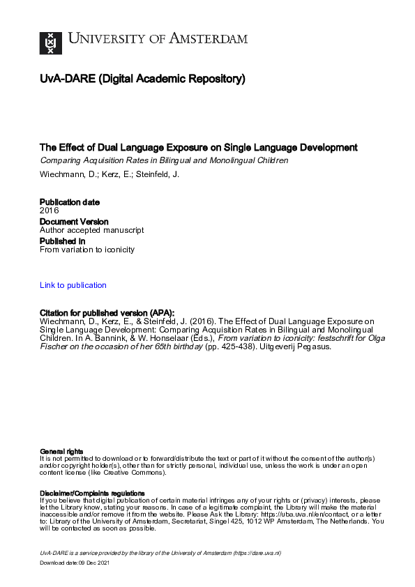 (PDF) The Effect of Dual Language Exposure on Single Language ...