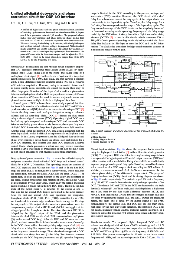 Pdf Unified All Digital Duty Cycle And Phase Correction Circuit For Qdr I O Interface