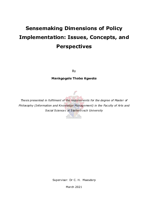 (PDF) Sensemaking Dimensions of Policy Implementation Issues Concepts and Perspectives