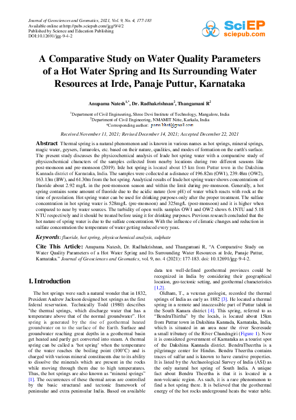 (PDF) A Comparative Study on Water Quality Parameters of a Hot Water Spring and Its Surrounding ...