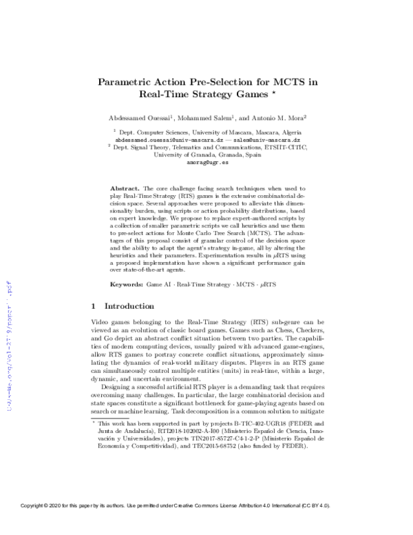 (PDF) Parametric action pre-selection for MCTS in real-time strategy games