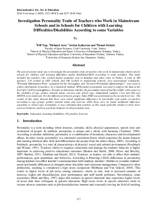 (PDF) Investigation Personality Traits of Teachers who Work in ...