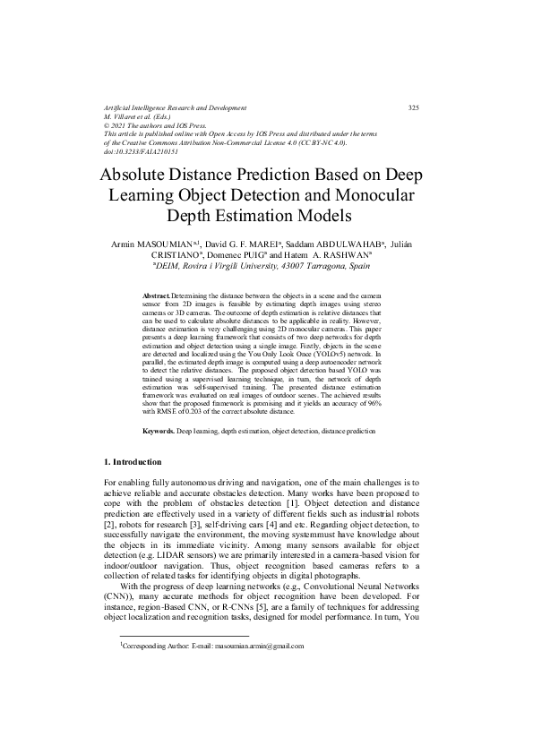 (PDF) Absolute Distance Prediction Based on Deep Learning Object ...