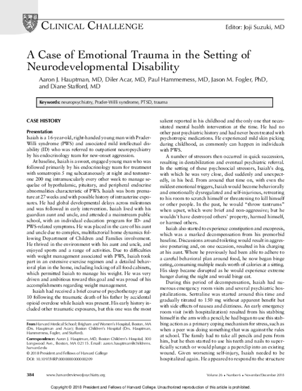 (PDF) A Case of Emotional Trauma in the Setting of Neurodevelopmental ...