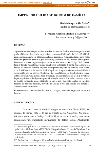 (PDF) Impenhorabilidade Do Bem De Família