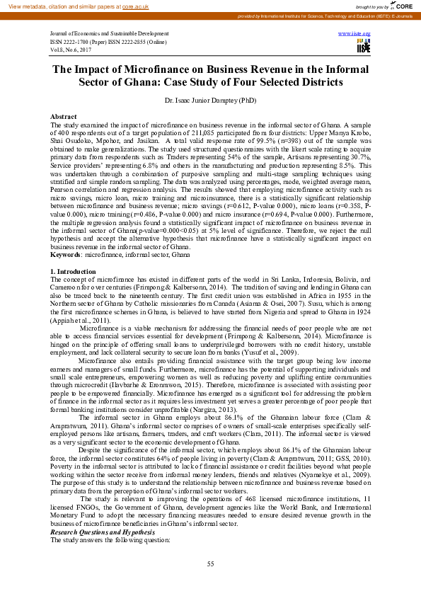 (PDF) The Impact of Microfinance on Business Revenue in the Informal ...