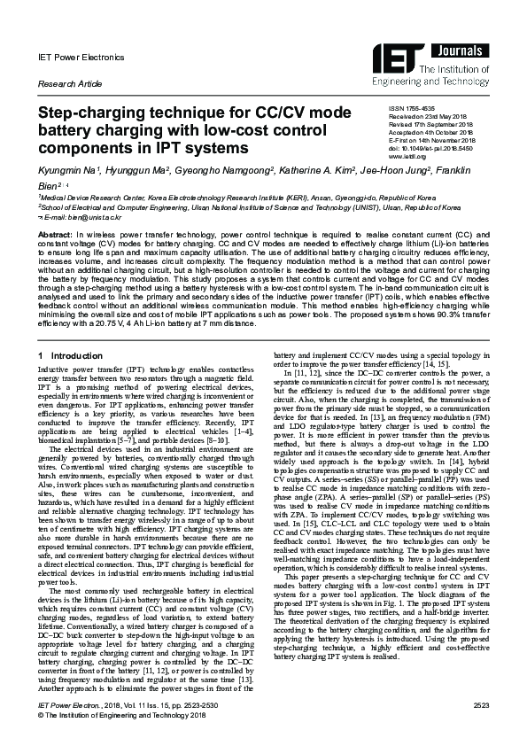 (PDF) Step-charging technique for CC/CV mode battery charging with low ...
