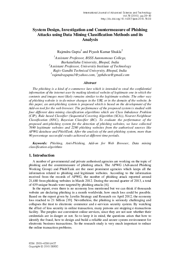 Pdf System Design Investigation And Countermeasure Of Phishing Attacks Using Data Mining