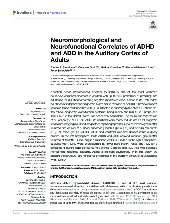 (PDF) Neuromorphological and Neurofunctional Correlates of ADHD and ADD ...