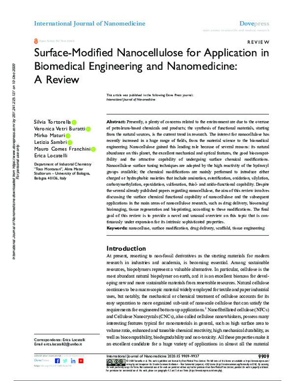 Pdf Surface Modified Nanocellulose For Application In Biomedical