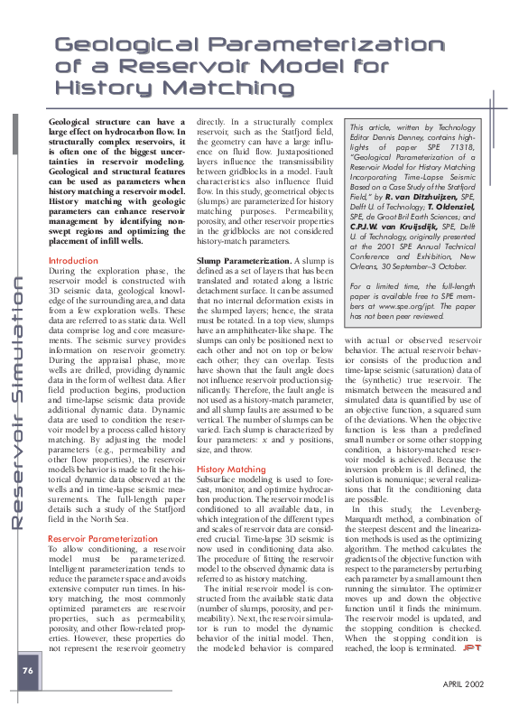 (PDF) Geological Parameterization of a Reservoir Model for History ...