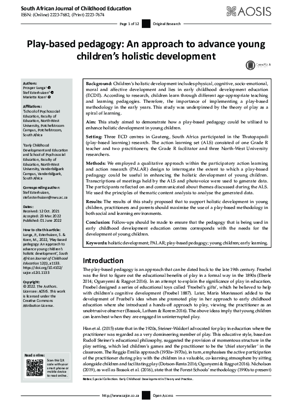 (PDF) Play-based pedagogy: An approach to advance young children’s ...