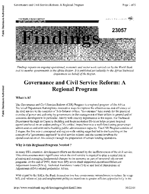 (PDF) Governance and civil service reform : a regional program