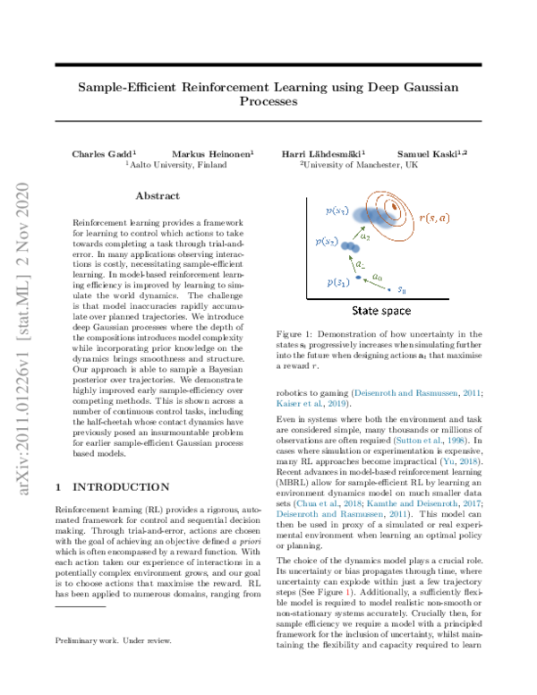(PDF) Sample-efficient reinforcement learning using deep Gaussian processes