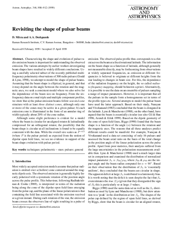 (PDF) Revisiting the shape of pulsar beams