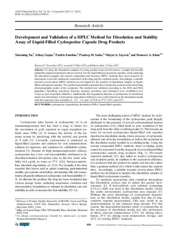 (PDF) Development and Validation of a HPLC Method for Dissolution and Stability Assay of Liquid ...