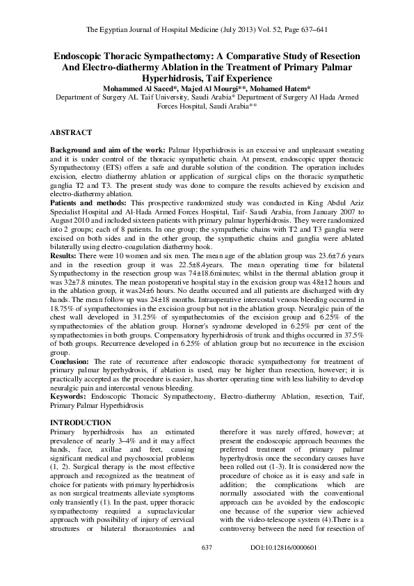 (PDF) Endoscopic Thoracic Sympathectomy : A Comparative Study of ...