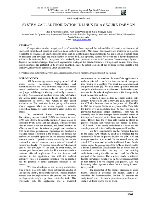 (PDF) System call authorization in linux by a secure daemon