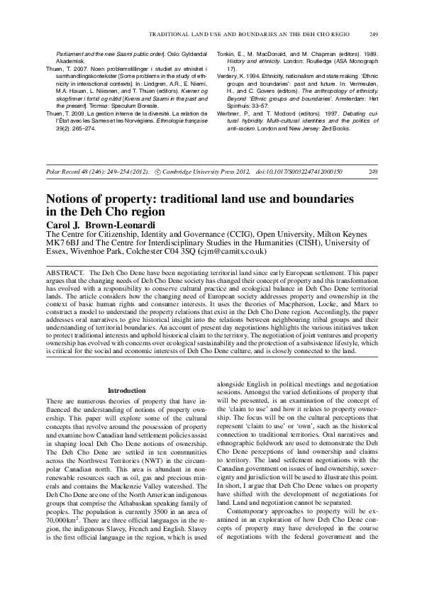 (PDF) Notions of property: traditional land use and boundaries in the ...