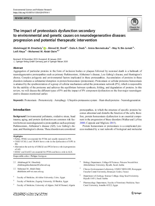 (PDF) The impact of proteostasis dysfunction secondary to environmental ...