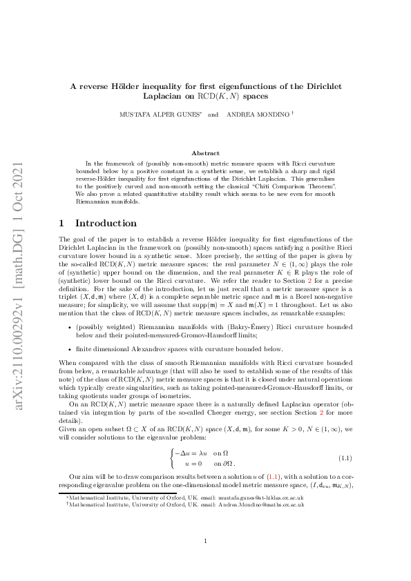 (PDF) A reverse Hölder inequality for first eigenfunctions of the Dirichlet Laplacian on RCD(𝐾,𝑁 ...