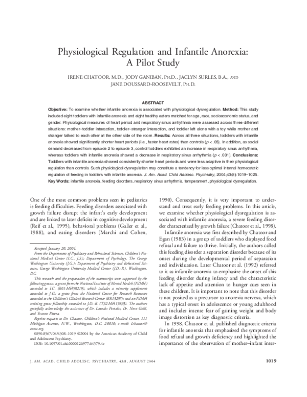 (PDF) Physiological Regulation and Infantile Anorexia: A Pilot Study