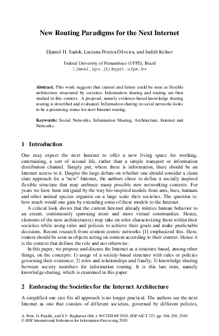 (PDF) New Routing Paradigms for the Next Internet | Judith Kelner ...