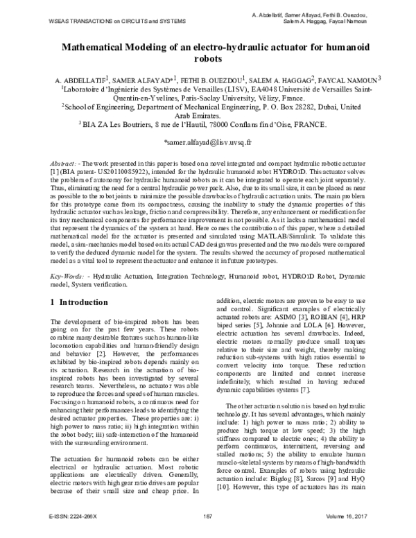 (PDF) Mathematical Modeling of an Electro-Hydraulic Actuator for ...