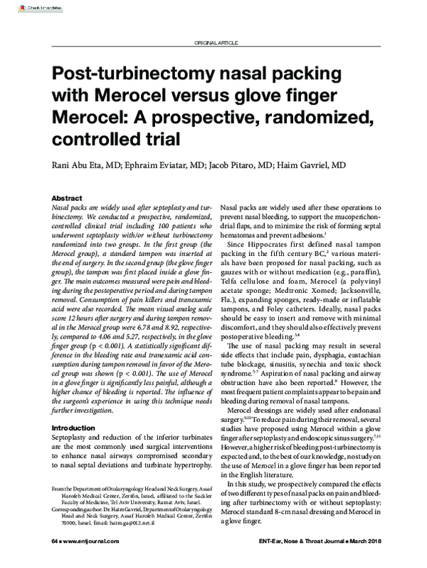 (PDF) Post-turbinectomy Nasal Packing with Merocel versus Glove Finger ...