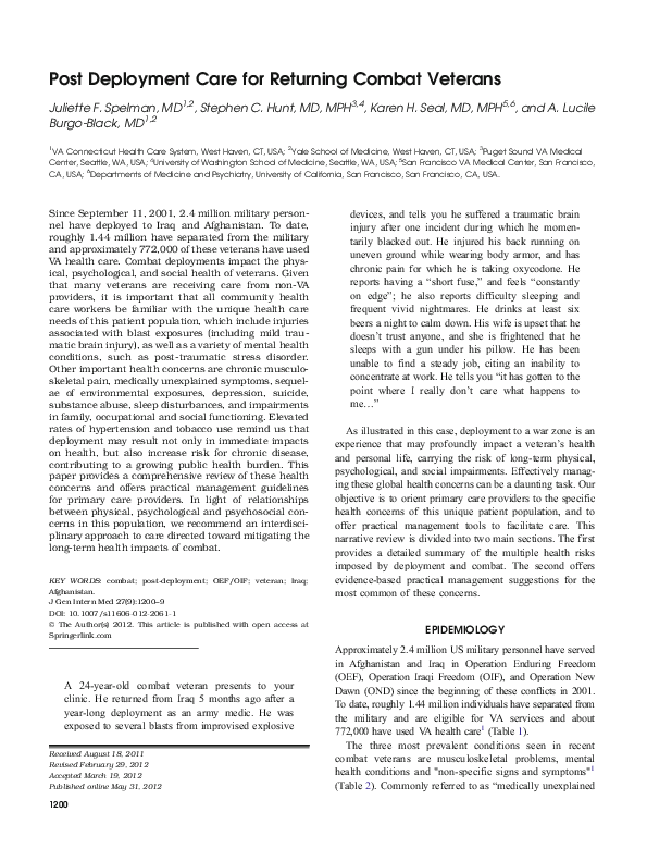 (PDF) Post Deployment Care for Returning Combat Veterans